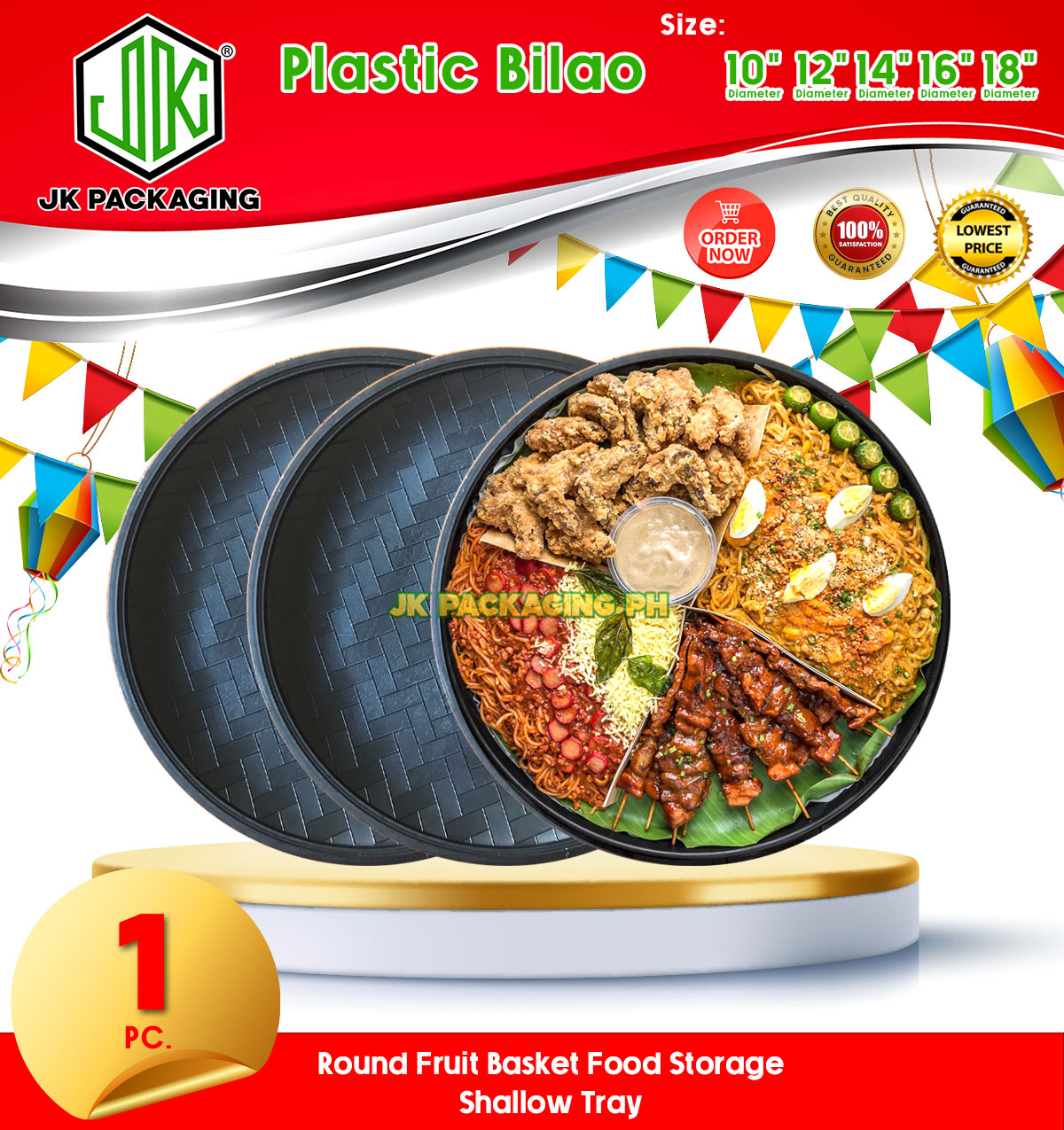 [1pc] Black Plastic Round Bilao Reusable Made of Clean Durable Plastic ...