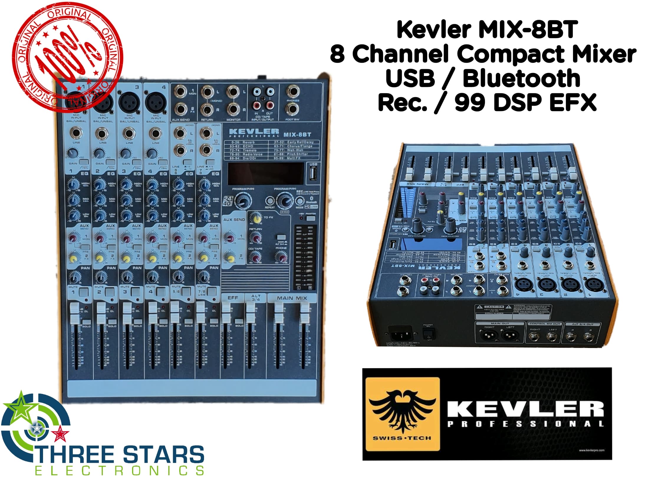 Kevler MIX-8BT Professional Mixer with 8 Channel 4 Mic / Line 2 Aux ...
