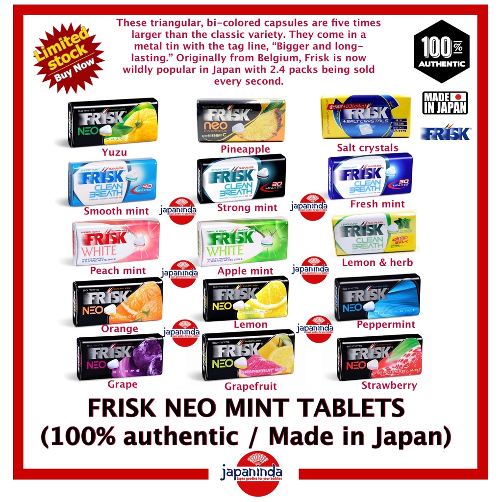 FRISK Neo Mint Tablets (50 Triangular bi-colored Mints) Made in Japan ...