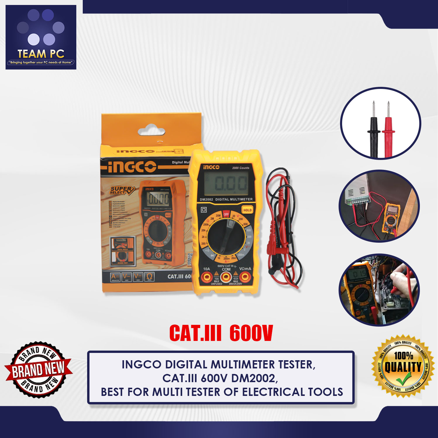 INGCO DIGITAL MULTIMETER TESTER, CAT.III 600V DM2002, BEST FOR MULTI ...