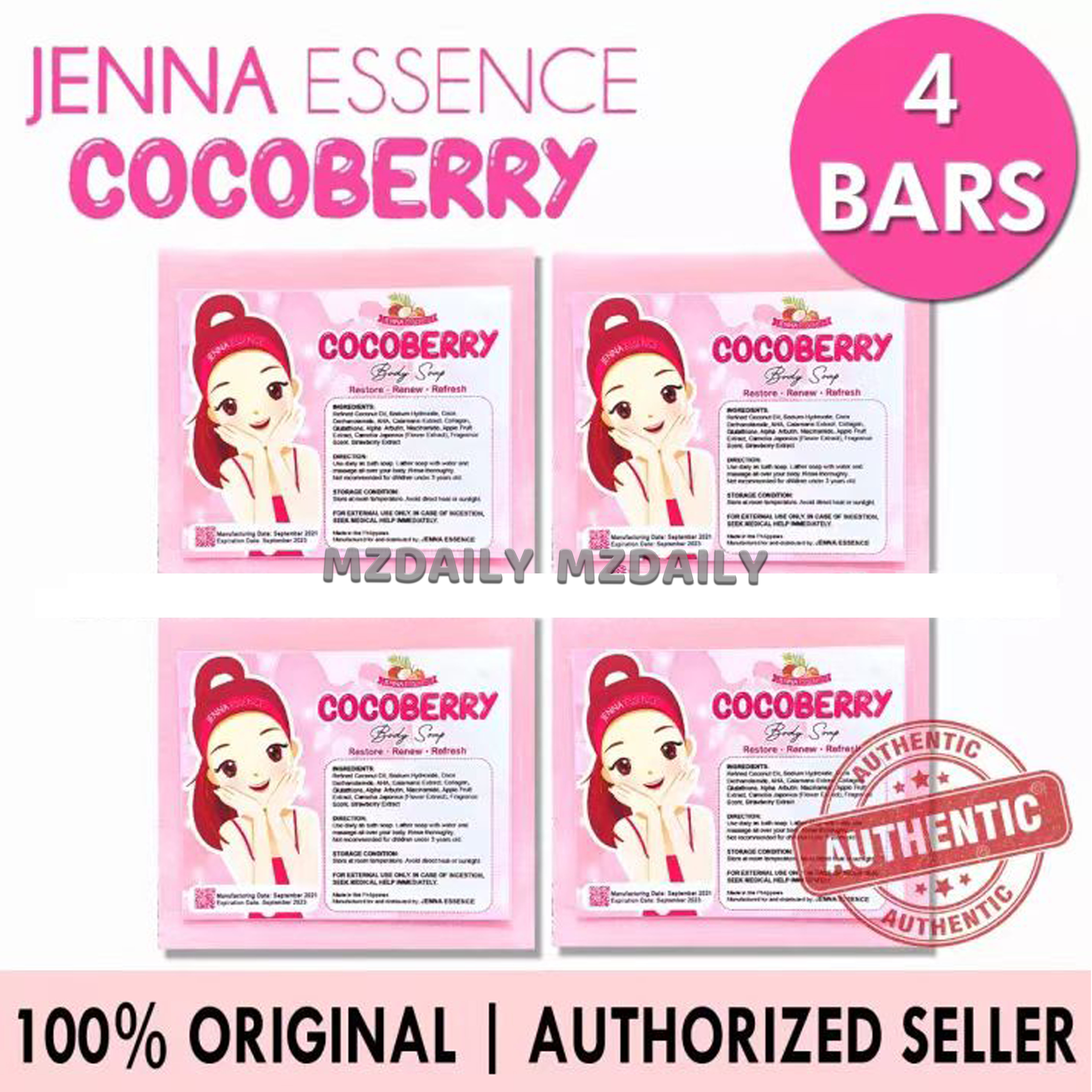 ( SET OF 4 ) Jenna Essence Cocoberry Body Soap Authentic Original Whitening Soap coco berry soap ...