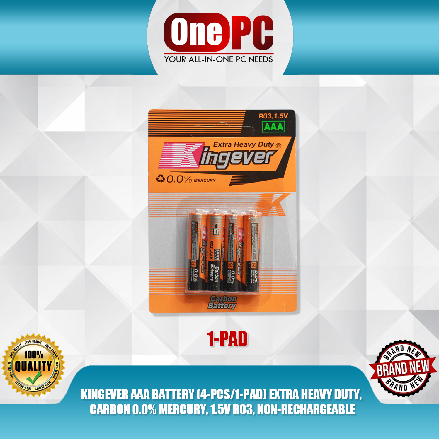 KINGEVER AAA BATTERY (4-PCS/1-PAD) EXTRA HEAVY DUTY, CARBON 0.0% ...