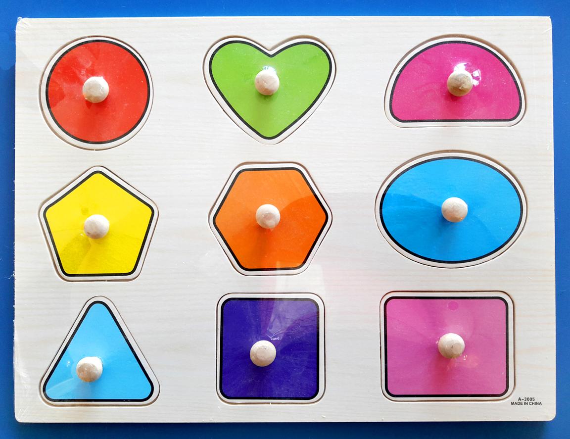 Wooden Peg Inset Shapes Puzzle Board Educational Toy for Toddlers Kids ...