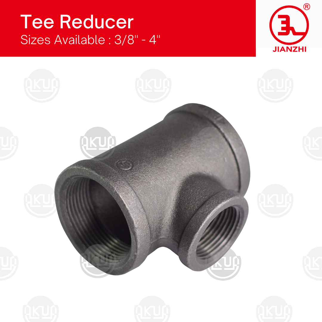 JIANZHI Brand BI/GI Tee Reducer 1" x 1/2" / 1" x 3/4" Screw Type Black Iron Galvanized Iron ...