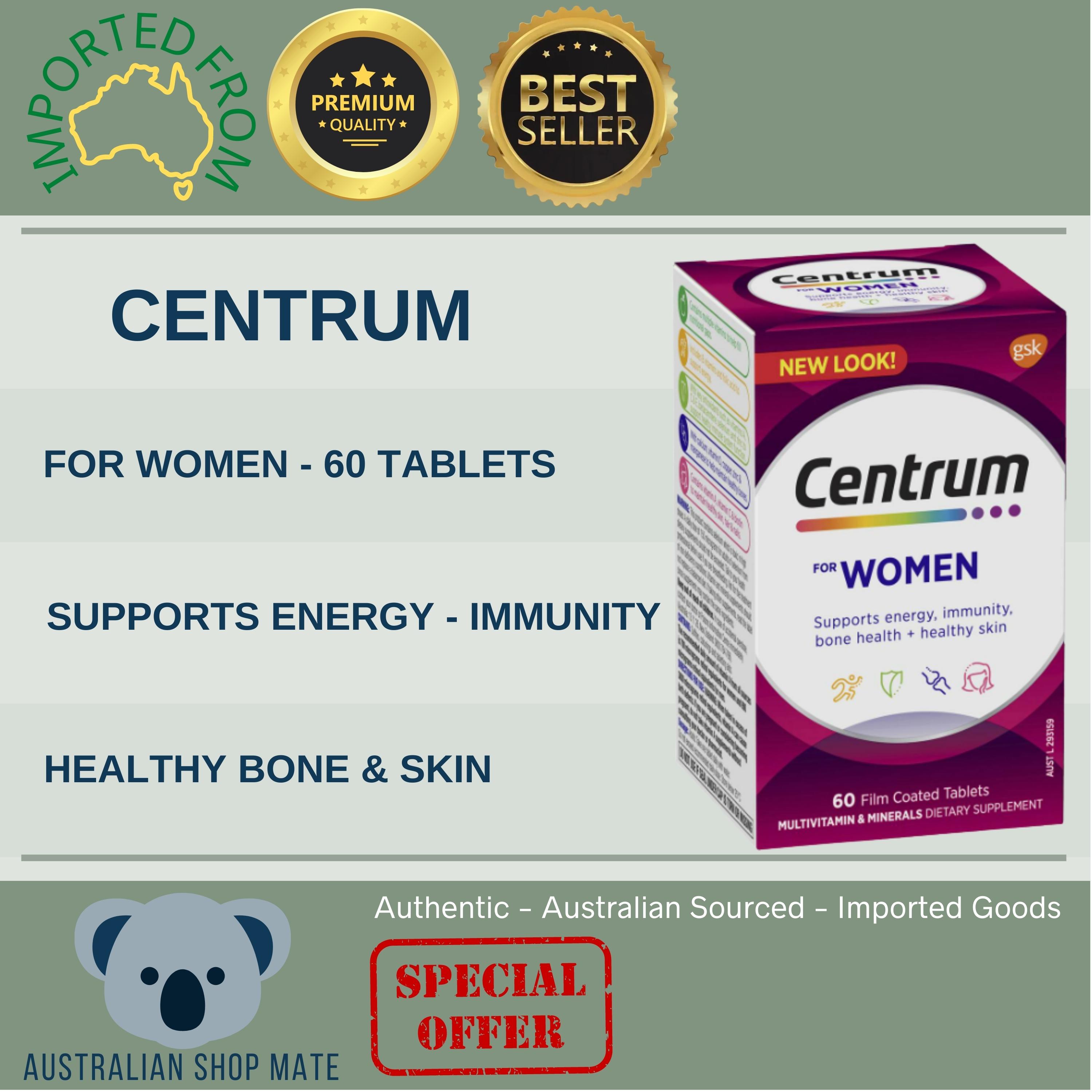 Centrum For Women, 60 Tablets, Supports Energy, Immunity, Healthy Bone ...