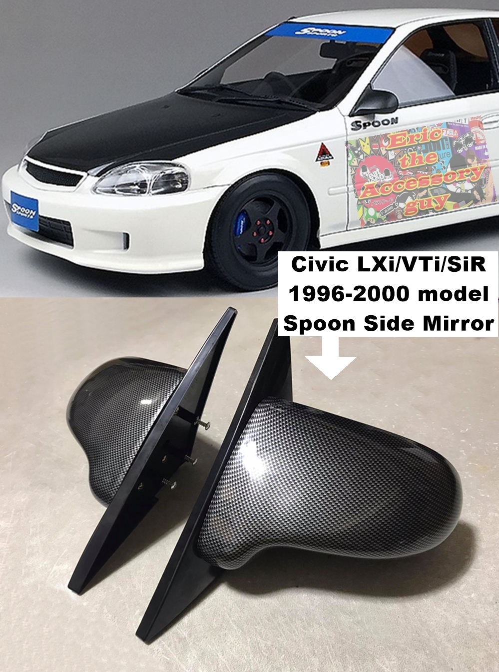 Spoon Side Mirror for Civic Lxi/VTi/SiR 1996-2000 (Carbon Black ...
