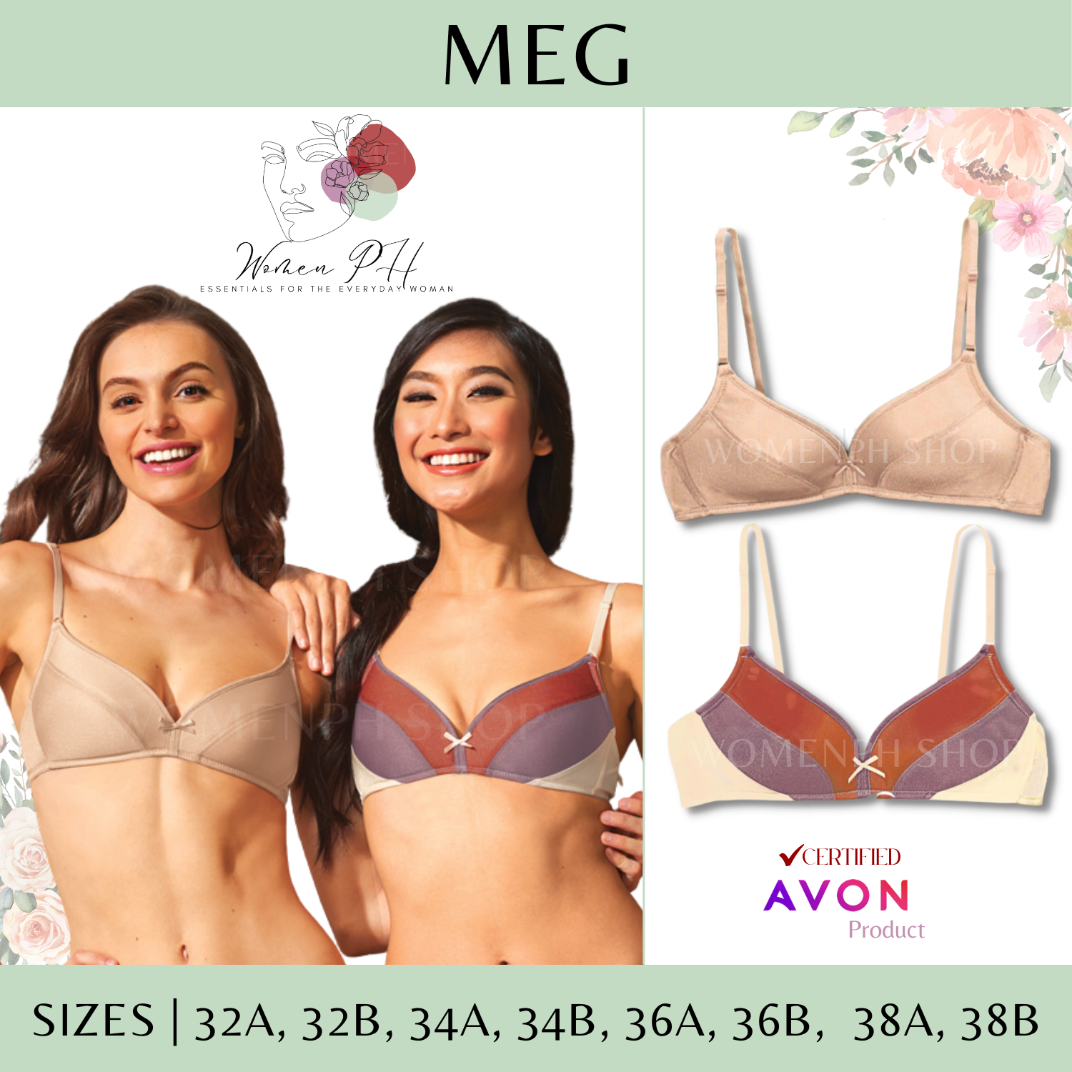 Avon Bra for Women, 2PC Set Nonwire and Underwire Women's Bra, Avon Joanne, Carol, Juliet, Meg 2 ...