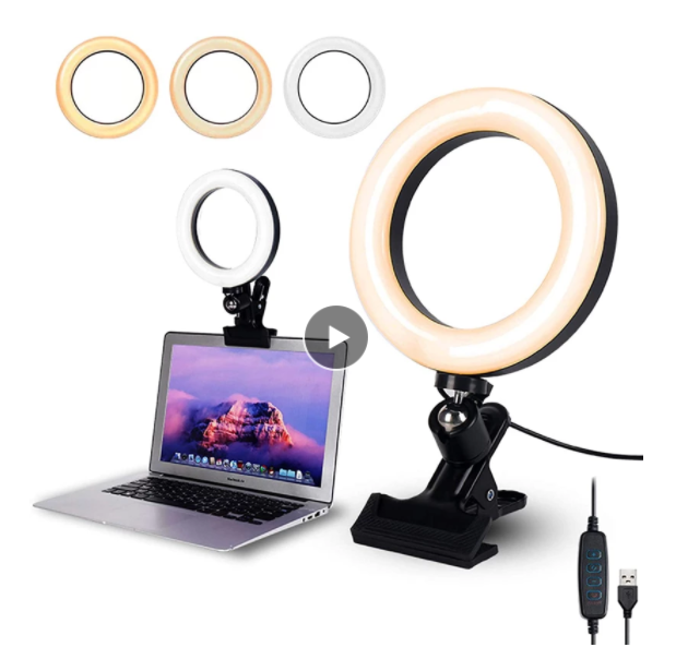 Clip-on dimmable LED ring light fixture installation table makeup video ...