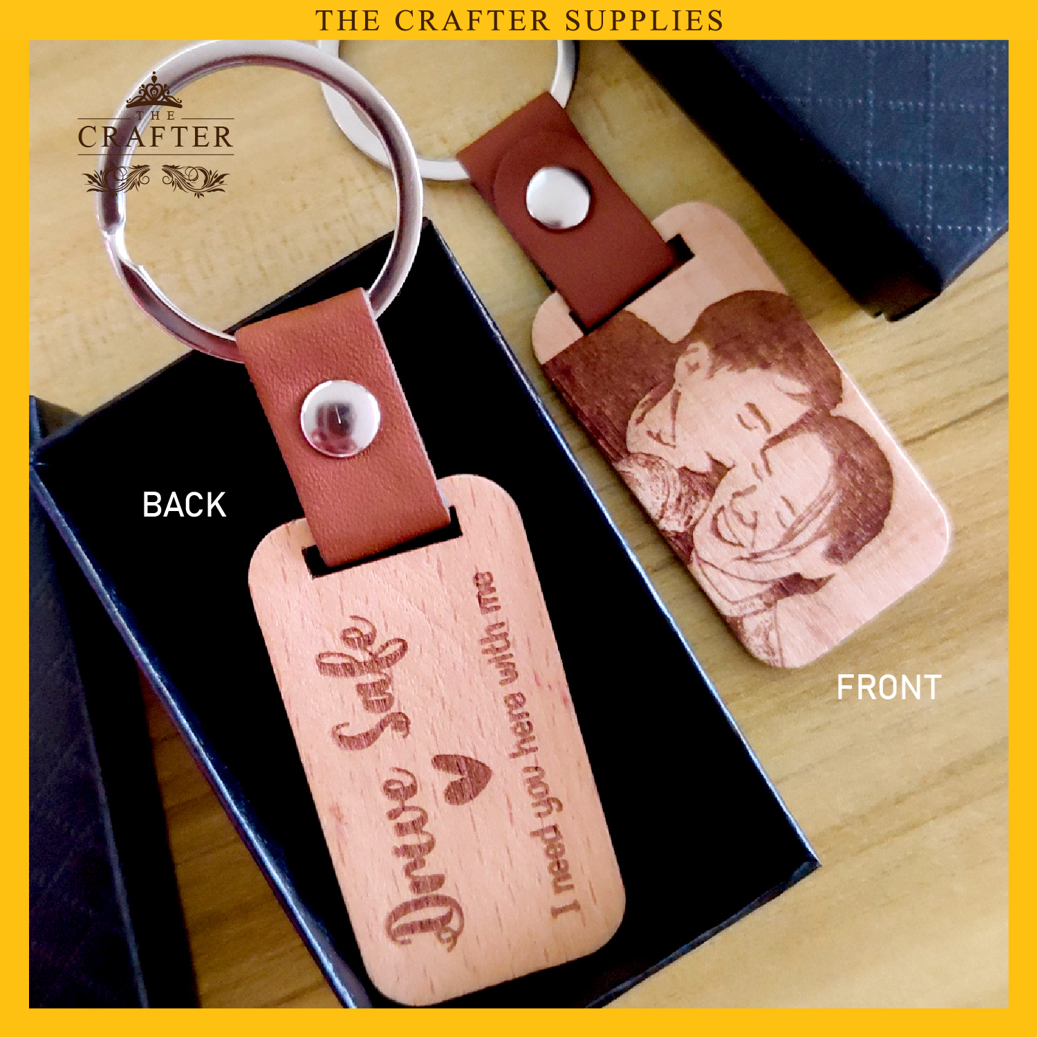 The Crafter Wooden Circle Keychain Leather Personalized laser engrave ...
