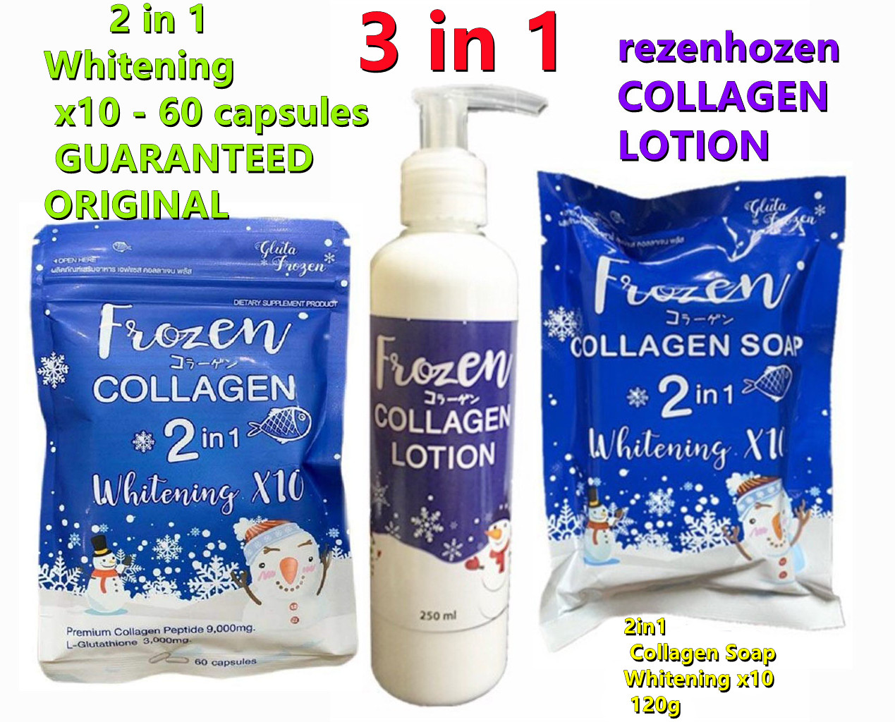 YJ 3 in1 FROZEN COLLAGEN LOTION 250ml whitening x10 lotion+ 2in1 ...