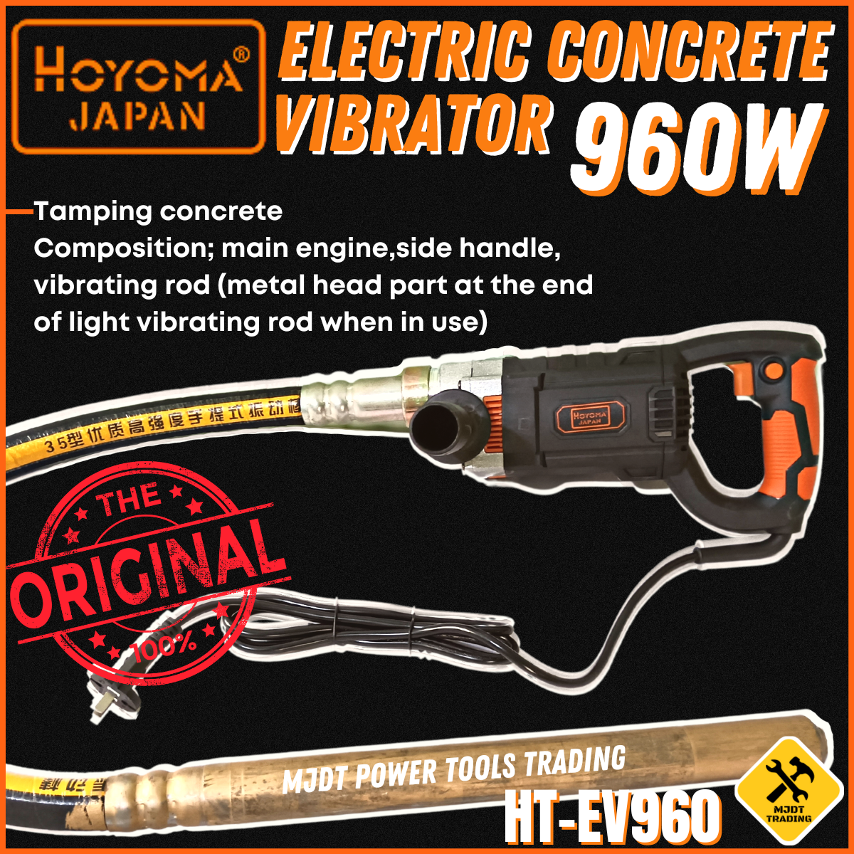 HOYOMA JAPAN (ORIGINAL) 35MM ELECTRIC CONCRETE VIBRATOR:960W (HT-EV960 ...