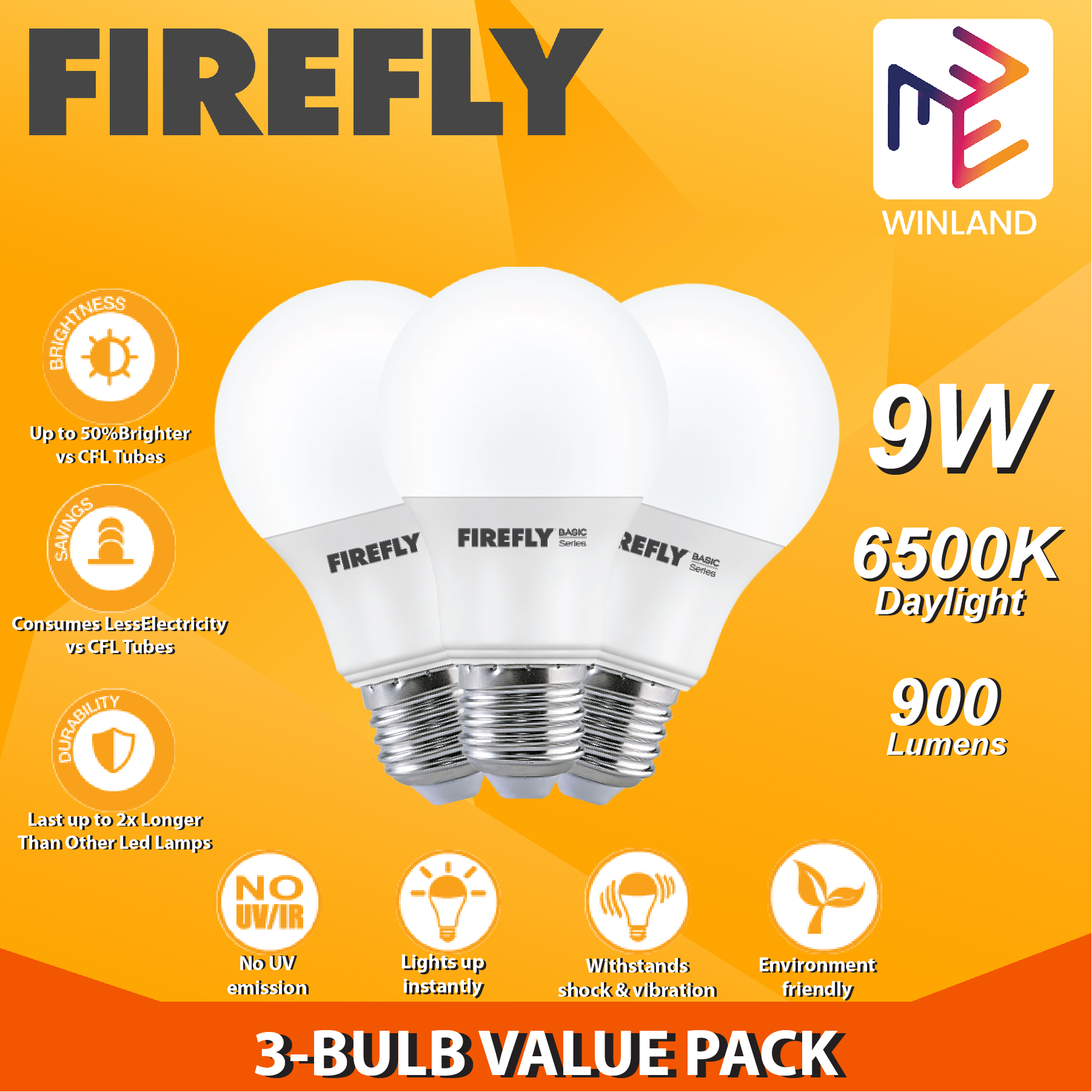 FIREFLY by Winland 9Watts Daylight 3 Pcs LED Bulb - Value Pack ...