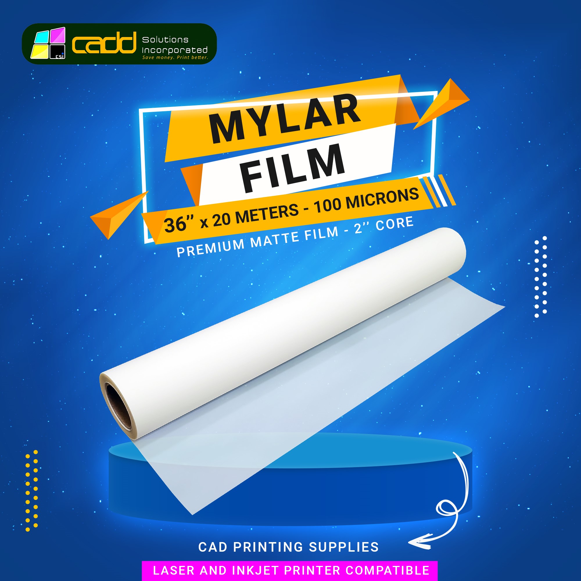 Mylar film paper SIZE • 36 inches x 20 meters 75 microns and 100 ...