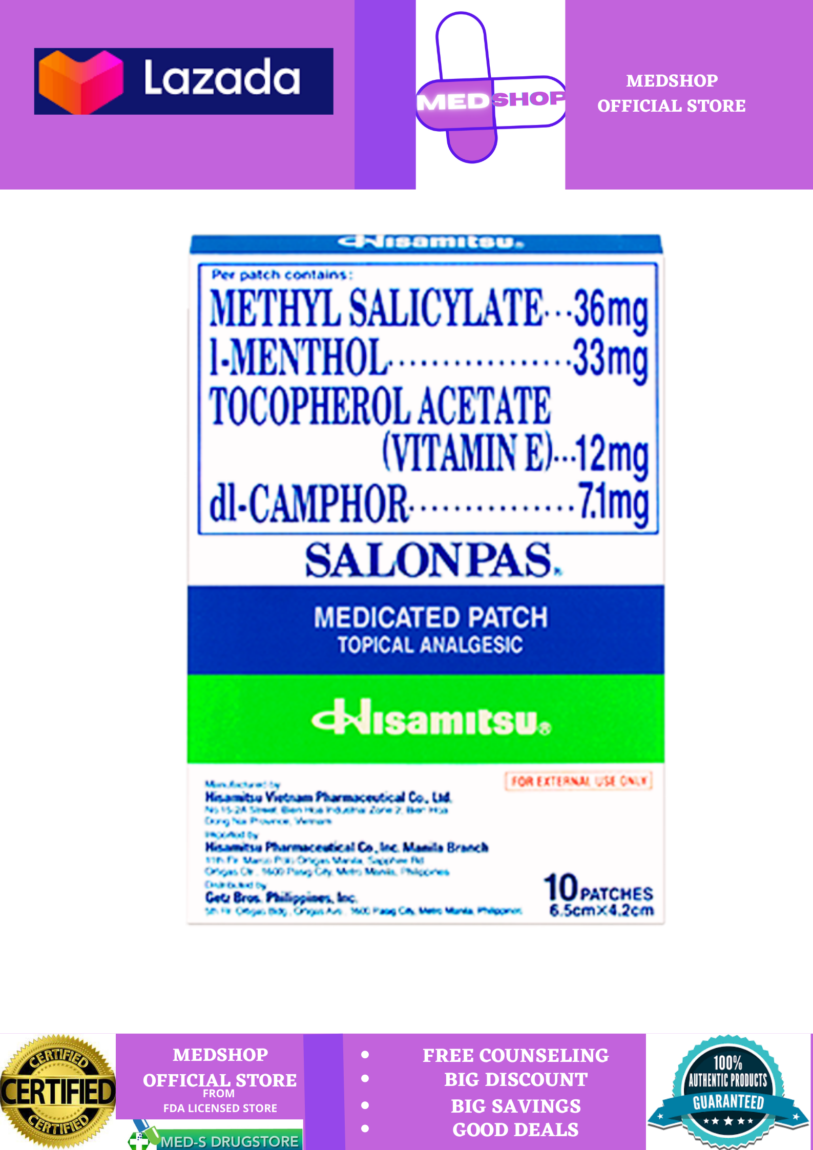 Salonpas patch 10 pcs patch for body pain MEDSHOP | Lazada PH