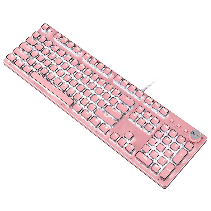 104-Key Blue Switch Pink Wired Mechanical Gaming Keyboard and Mouse ...