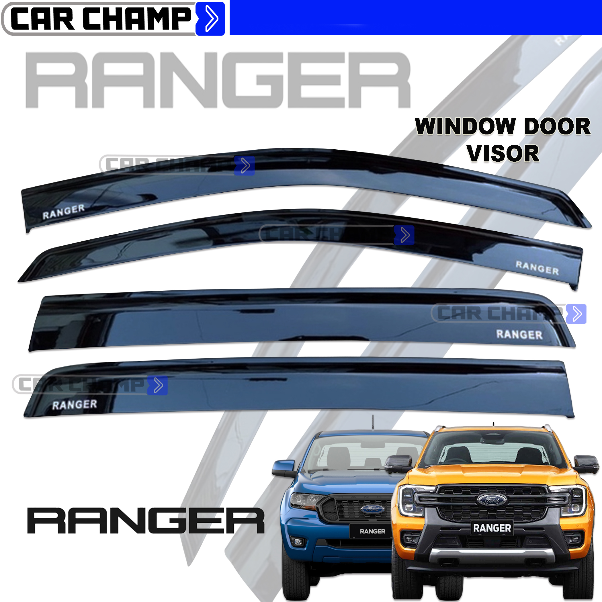 Ford Ranger 2012 to 2022 T6 T7 T8 OEM Window Door Visor Black / Rain ...