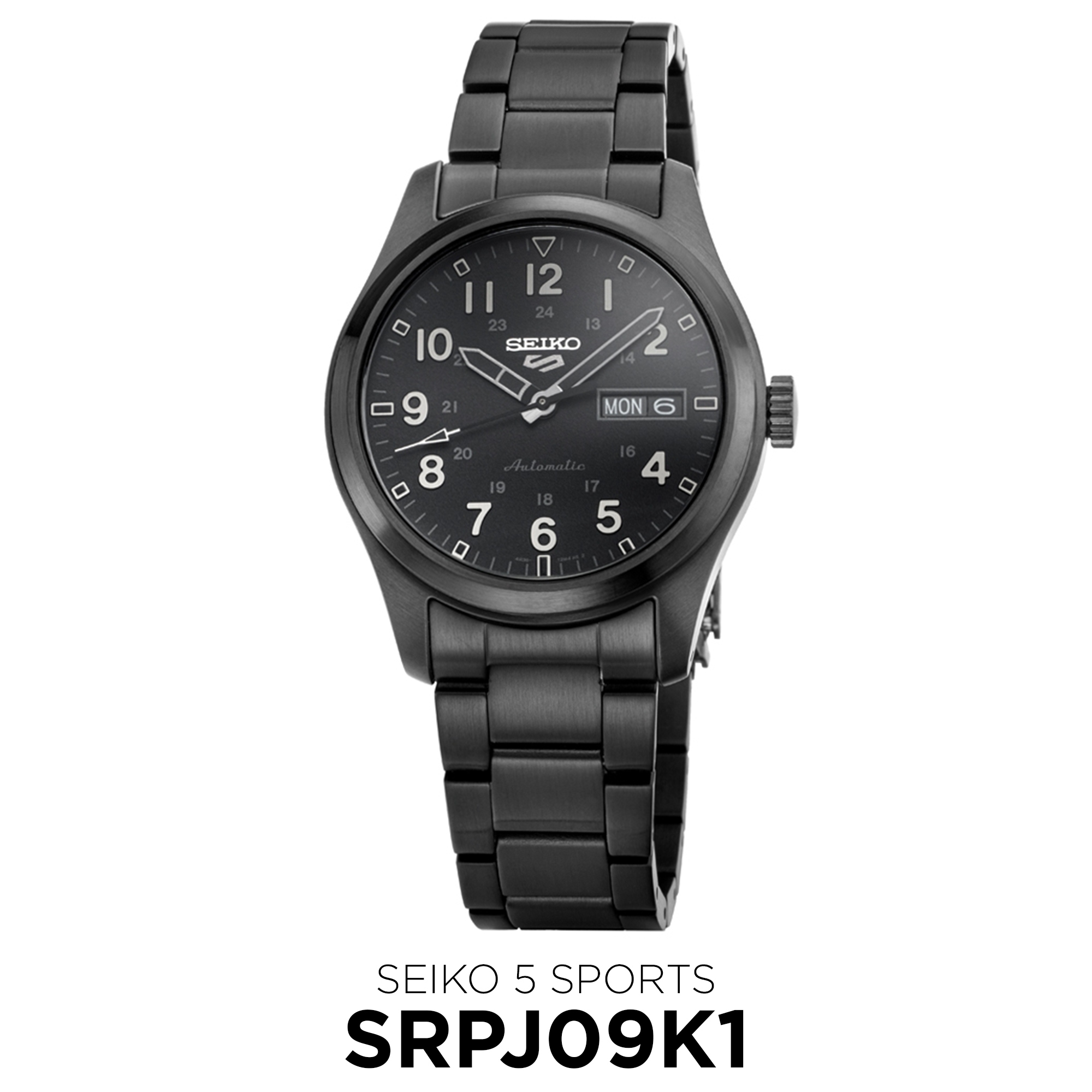 Seiko 5 Sports Stealth Black Stainless Steel Automatic Watch SRPJ09 ...