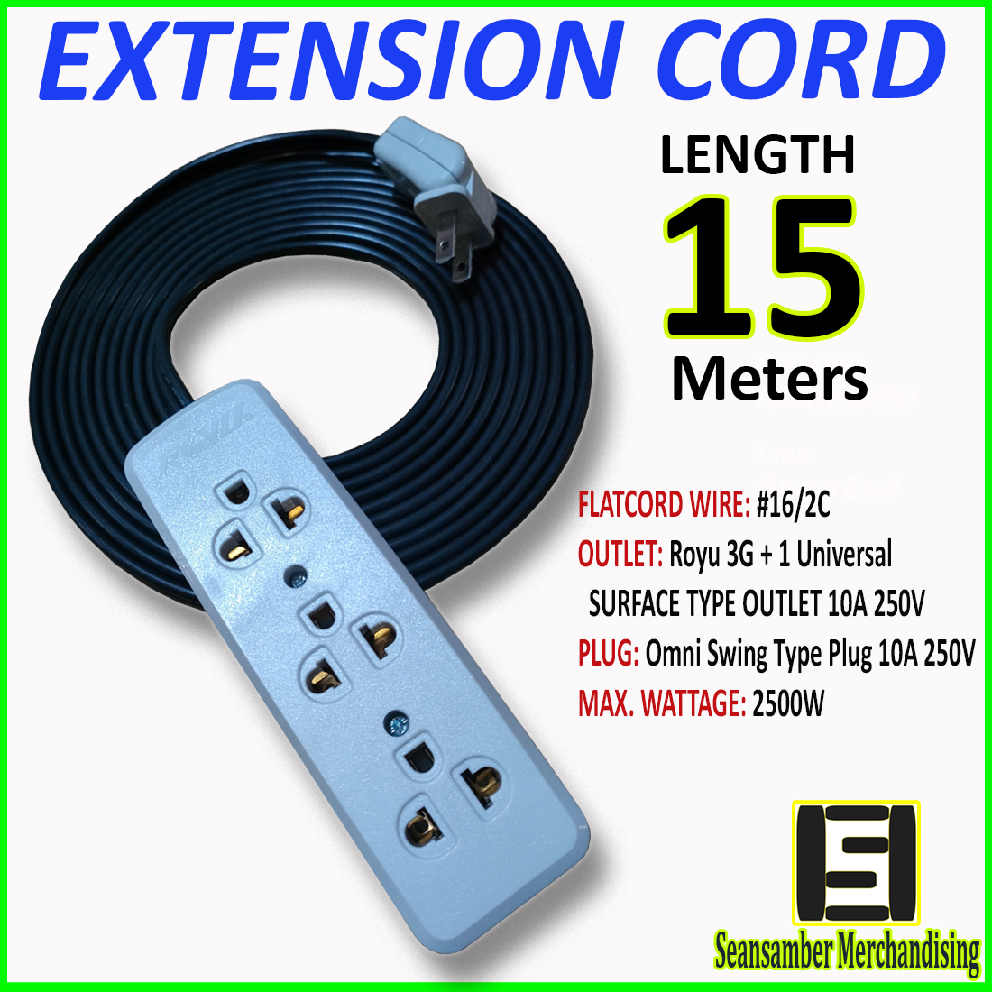 15 METERS Extension Cord with Royu 3+1 Gang Universal Outlet | Lazada PH