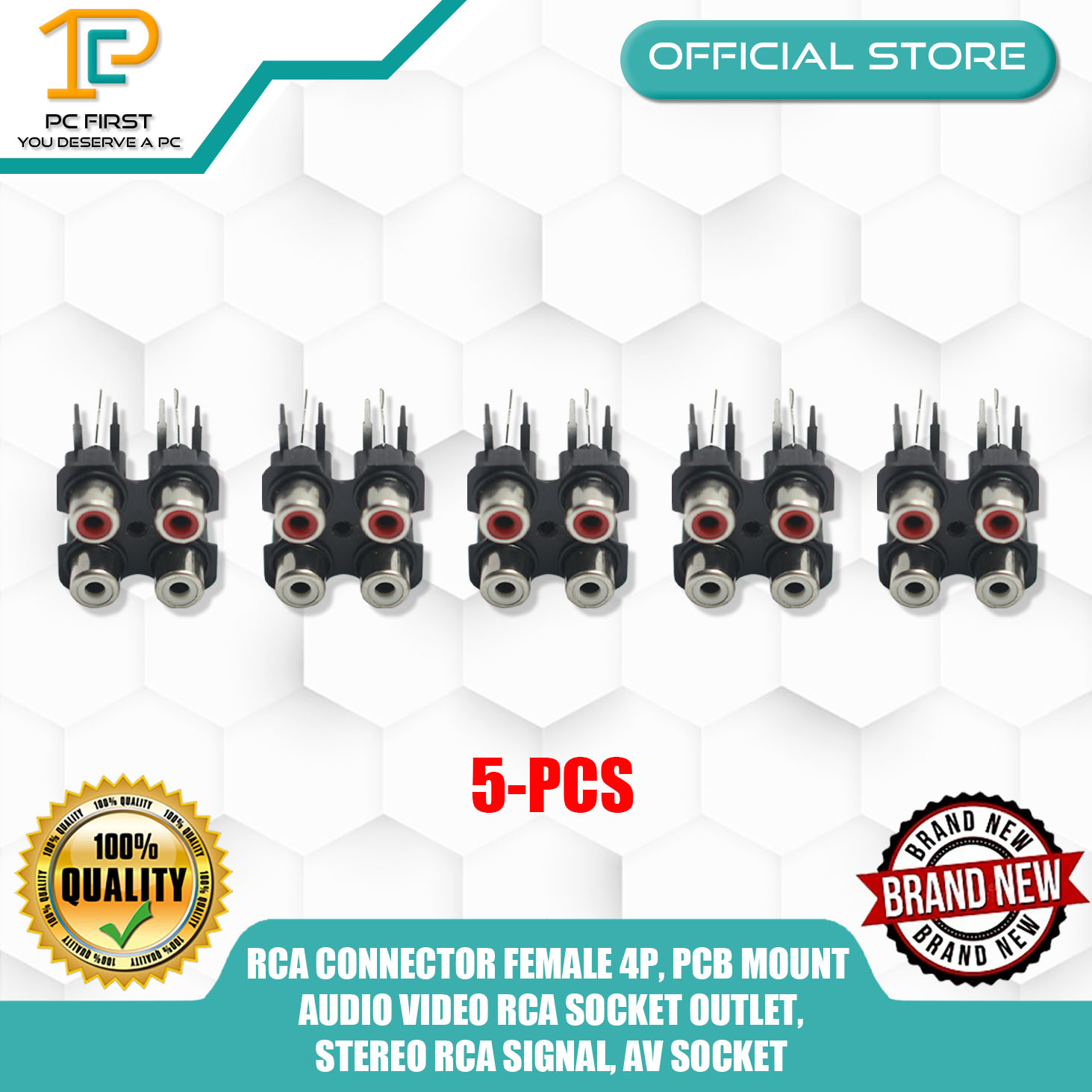 RCA CONNECTOR FEMALE 4P, PCB MOUNT AUDIO VIDEO RCA SOCKET OUTLET ...