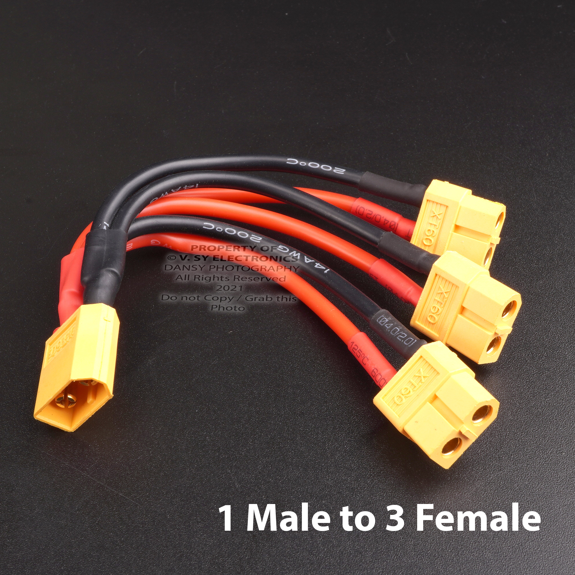 Triple XT60 Parallel Male Female Y Splitter 1M to 3F / 1F to 3M Plug Wire Connector Jack Split ...