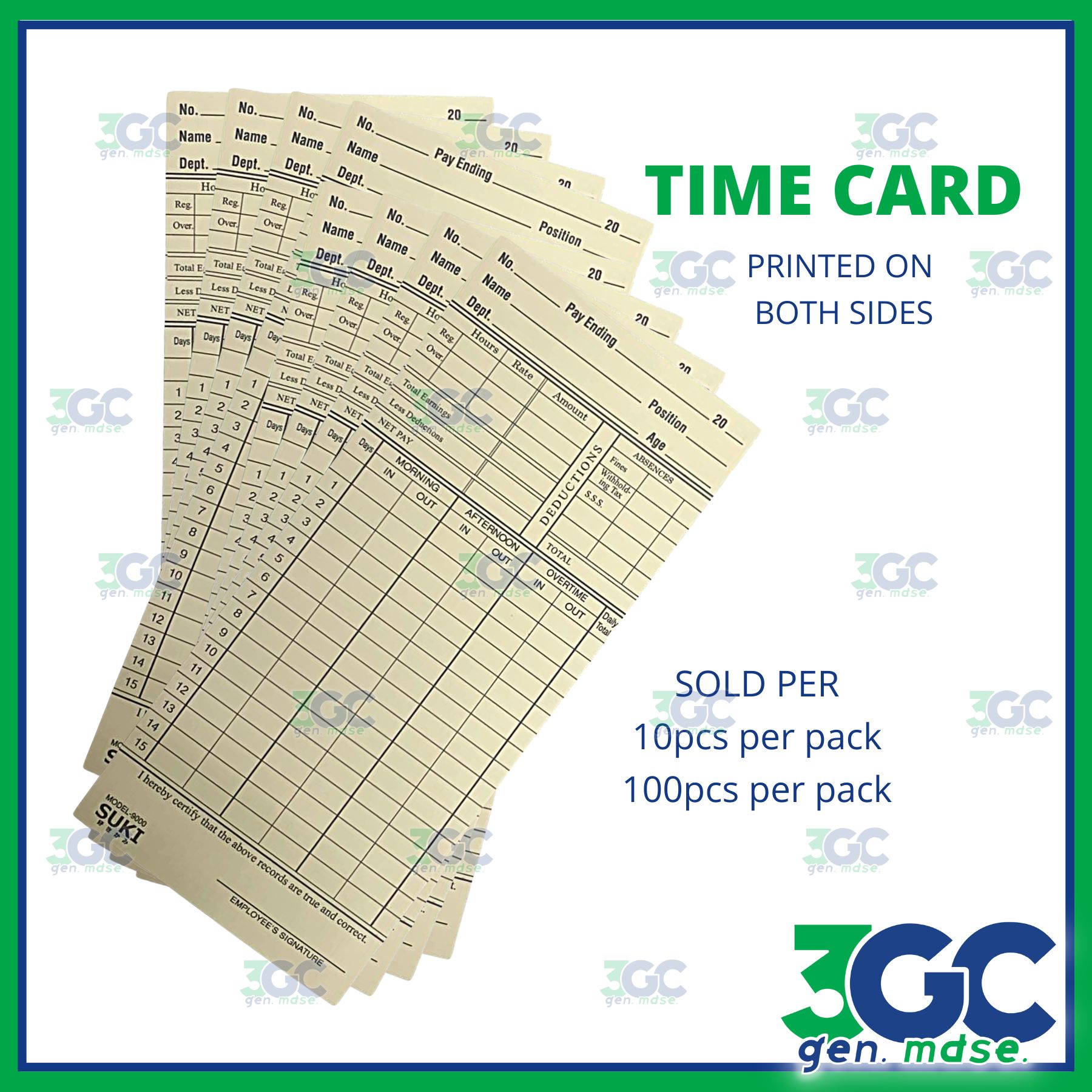 3GC Daily Time Card Record or Timecard 10' or 100's | Lazada PH