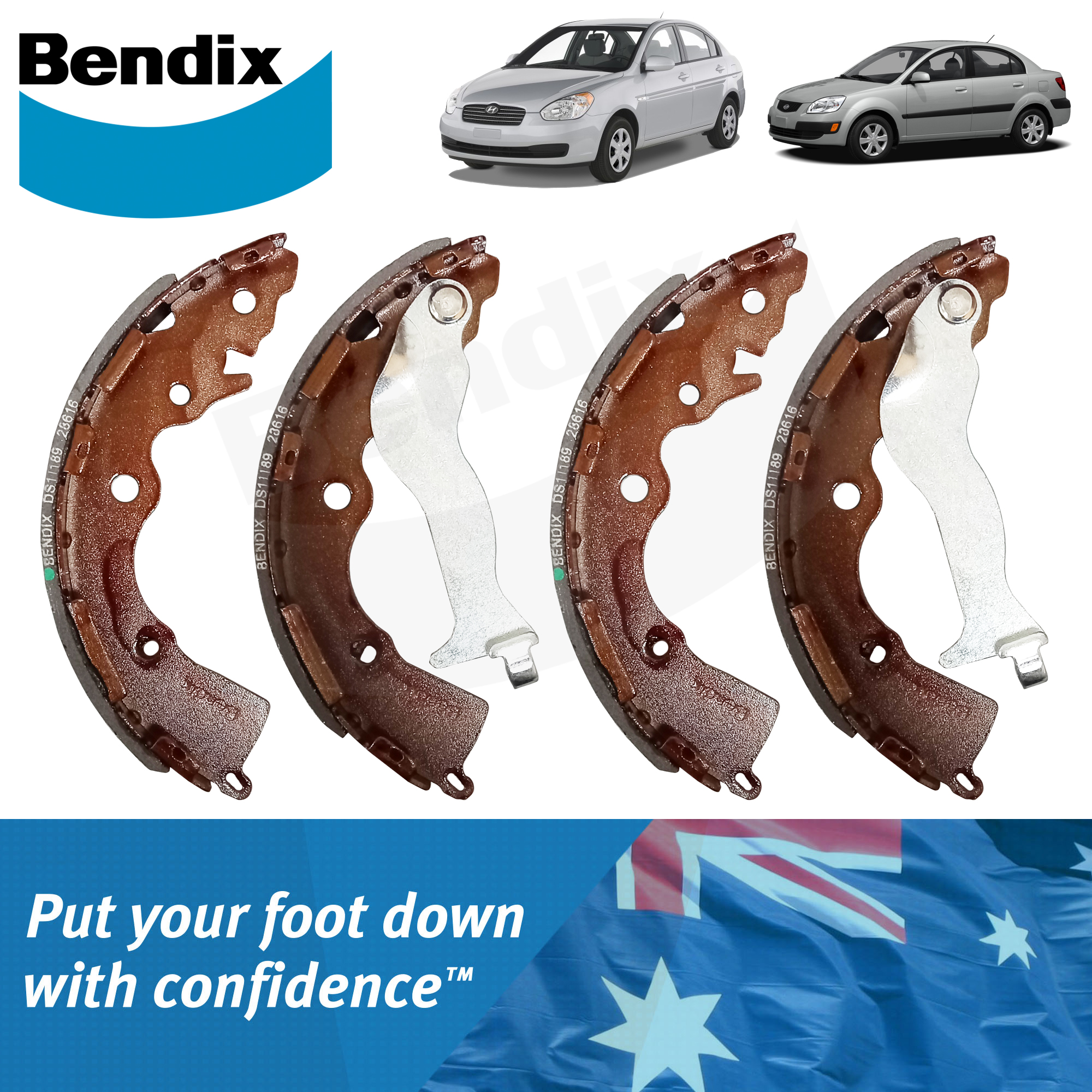 Bendix Brake Shoe DS11189/BS1726 Set for Hyundai Accent 2006-2010, Kia ...