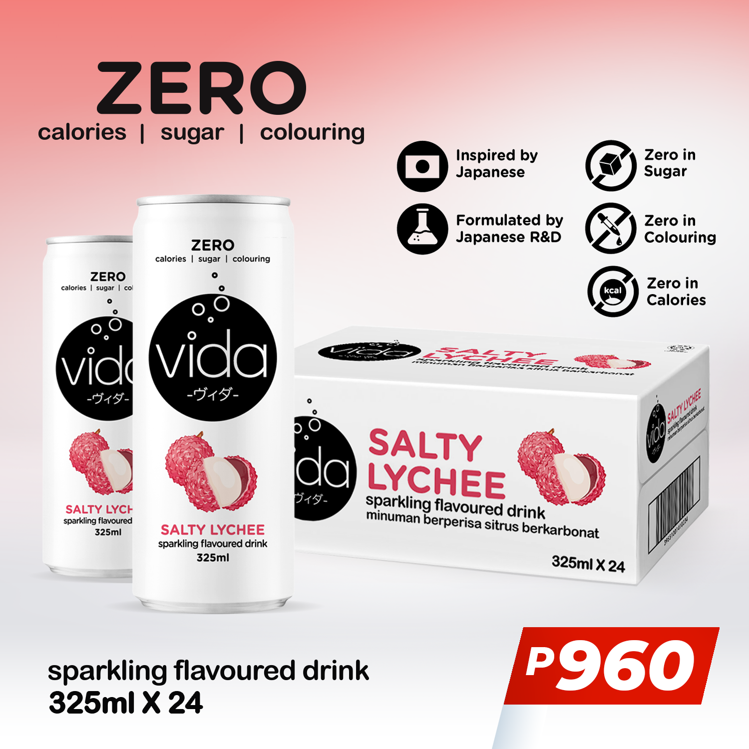 Vida Zero- Salty Lychee Sparkling Drink (325ml x 24) | Lazada PH