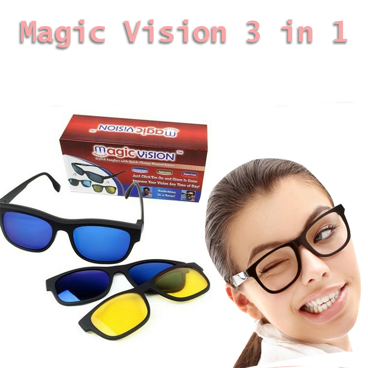 3 in 1 Magic Vision Stylish Sunglass With Quick Change Magnet Lenses ...