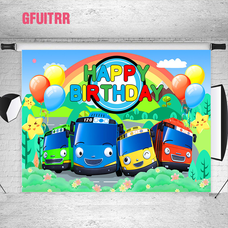 GFUITRR Tayo Little Bus Photo Backdrop Happy Birthday Photography ...