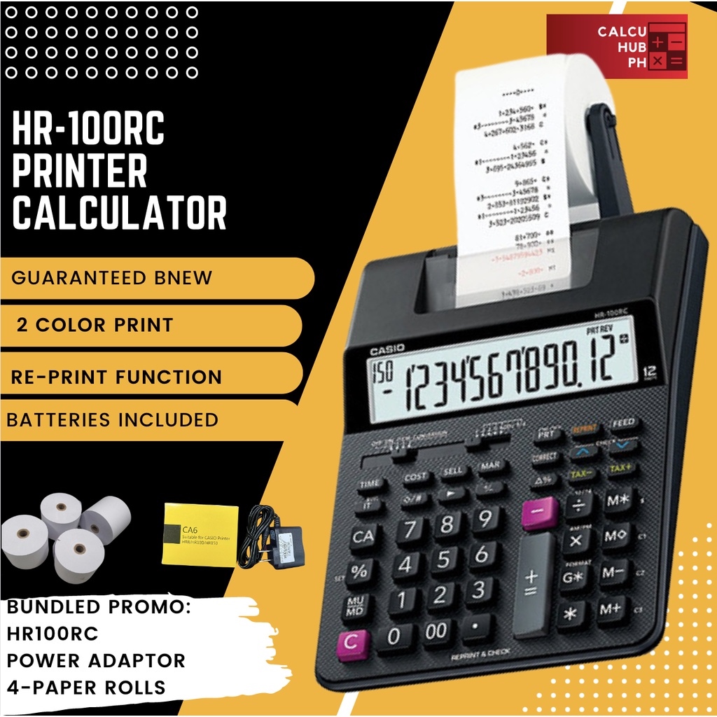 Genuine CASIO HR100RC PRINTING CALCULATOR WITH BUNDLED PAPER ROLLS AND ...
