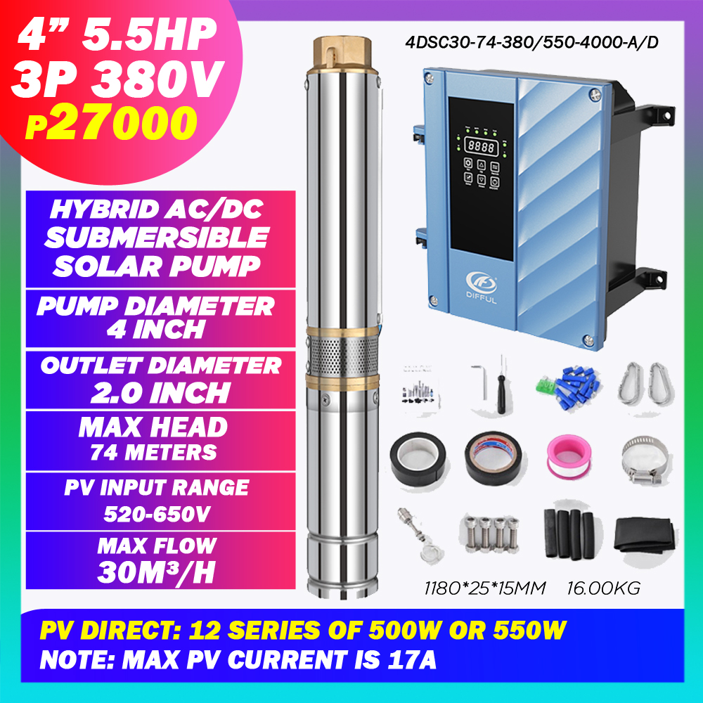 Submersible Hybrid Solar Pump Ac Dc Difful Solar Pump 1HP 2Hp 3Hp 4Hp 5Hp | Lazada PH