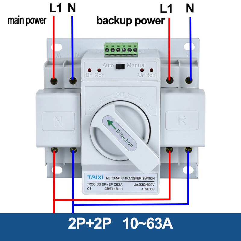 Mini ATS Dual Power Automatic Transfer Switch MCB 2P+2P 4P+4P Manual ...