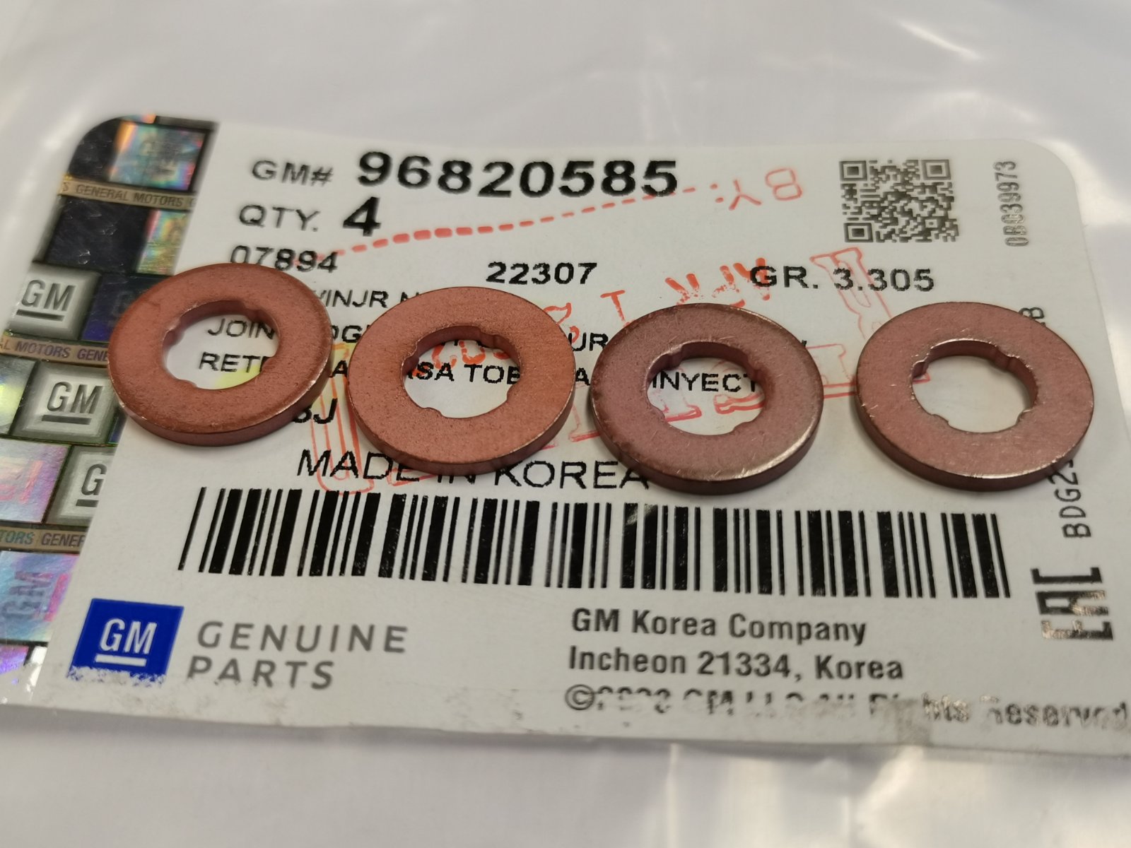 GM Fuel Injector Seal Set ( 4 pcs ) for Chevrolet Captiva 2.0L Diesel ...