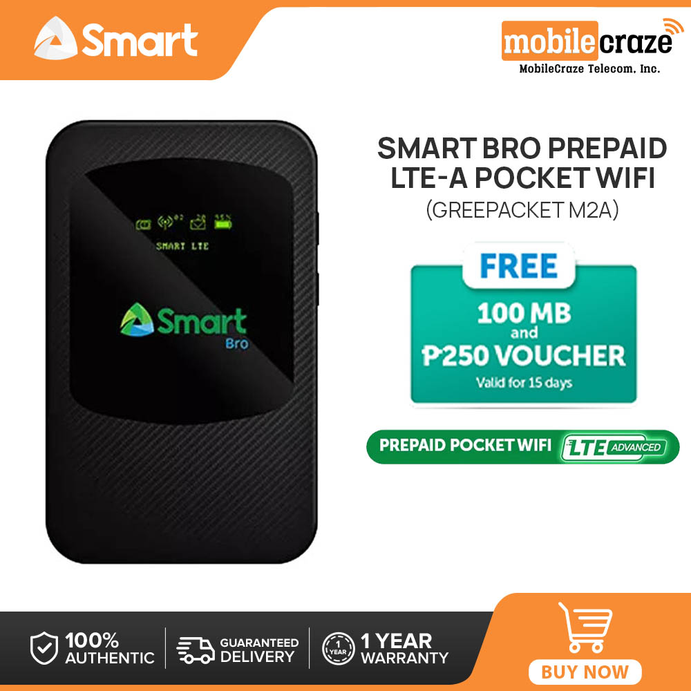 Smart Bro Prepaid LTE Advance Pocket WiFi (Greenpacket M2A) with FREE 100MB and P250 Voucher ...