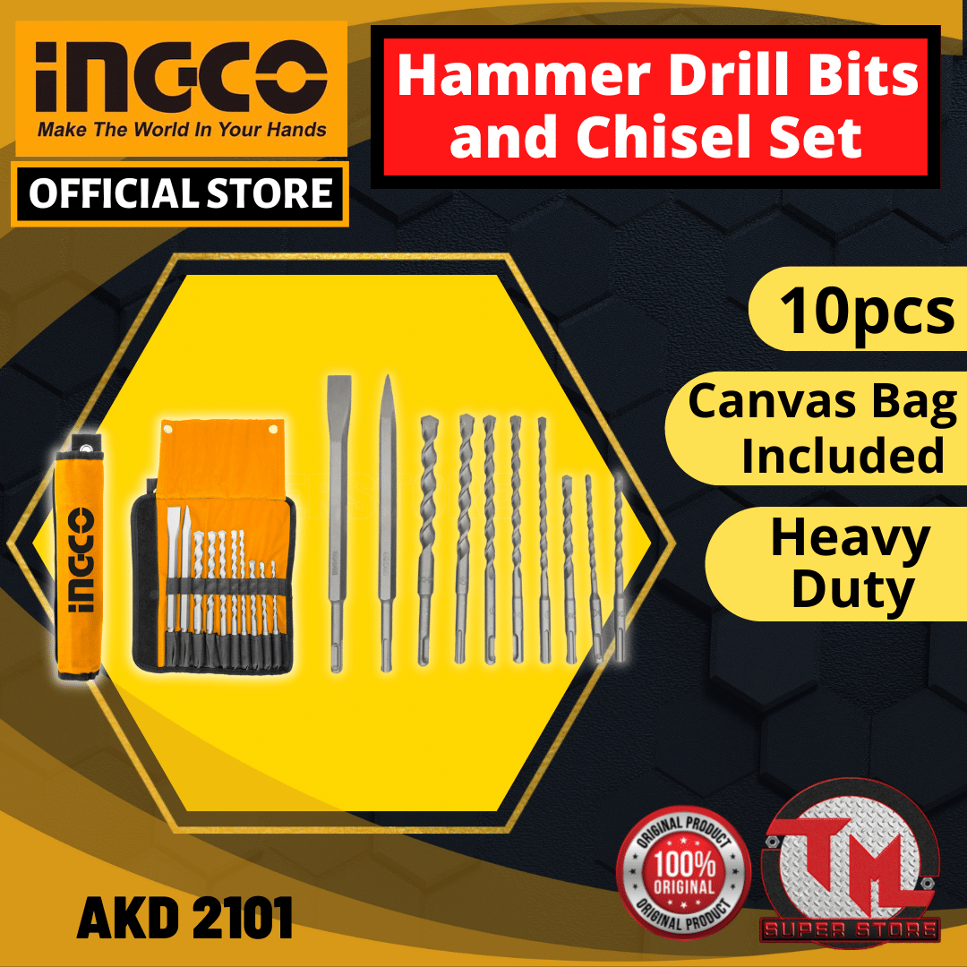INGCO Hammer Drill Bits And Chisel set 10pcs AKD 2101 • Tm ss | Lazada PH