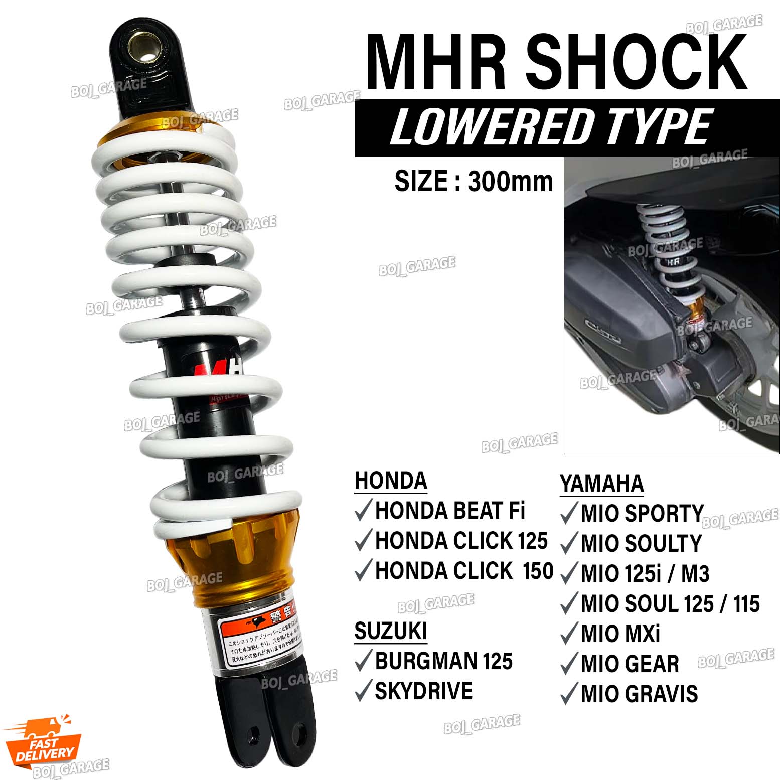 REAR SHOCK ABSORBER 300MM LOWERED STYLE 1 PC MIO CLICK BEAT BURGMAN ...
