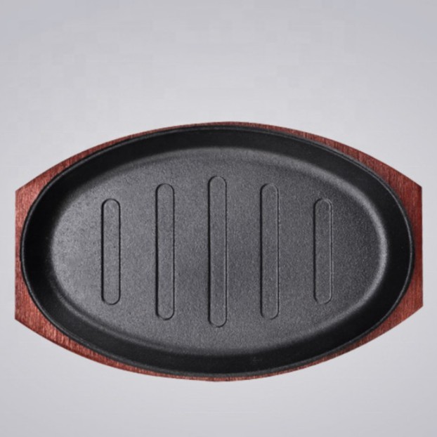 Oval Sizzling plate with wood base - Sizzling Plate Cast Iron Plate ...