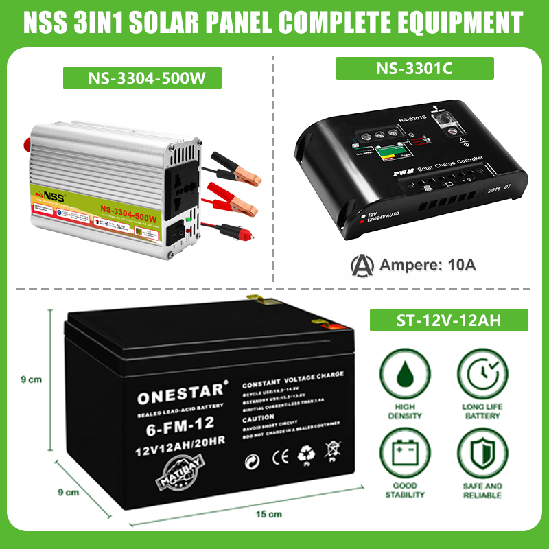Nss 3 in 1 solar panel 220v complete set with solar battery, pure sine ...