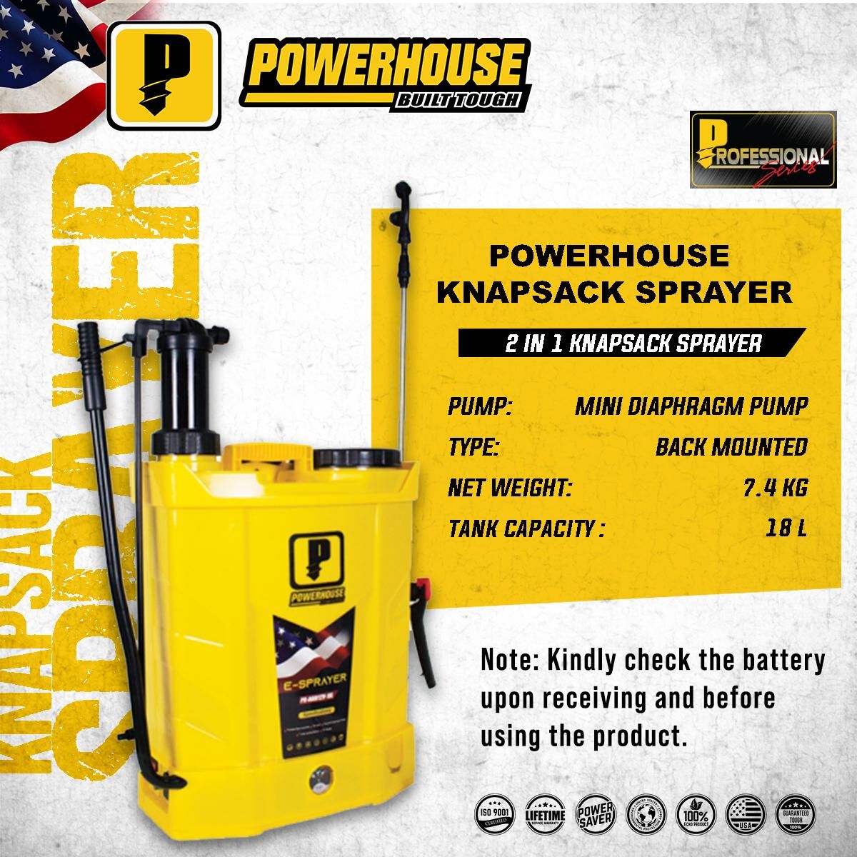 POWERHOUSE Knapsack Sprayer 2 in 1 Electric Rechargeable Manual ...