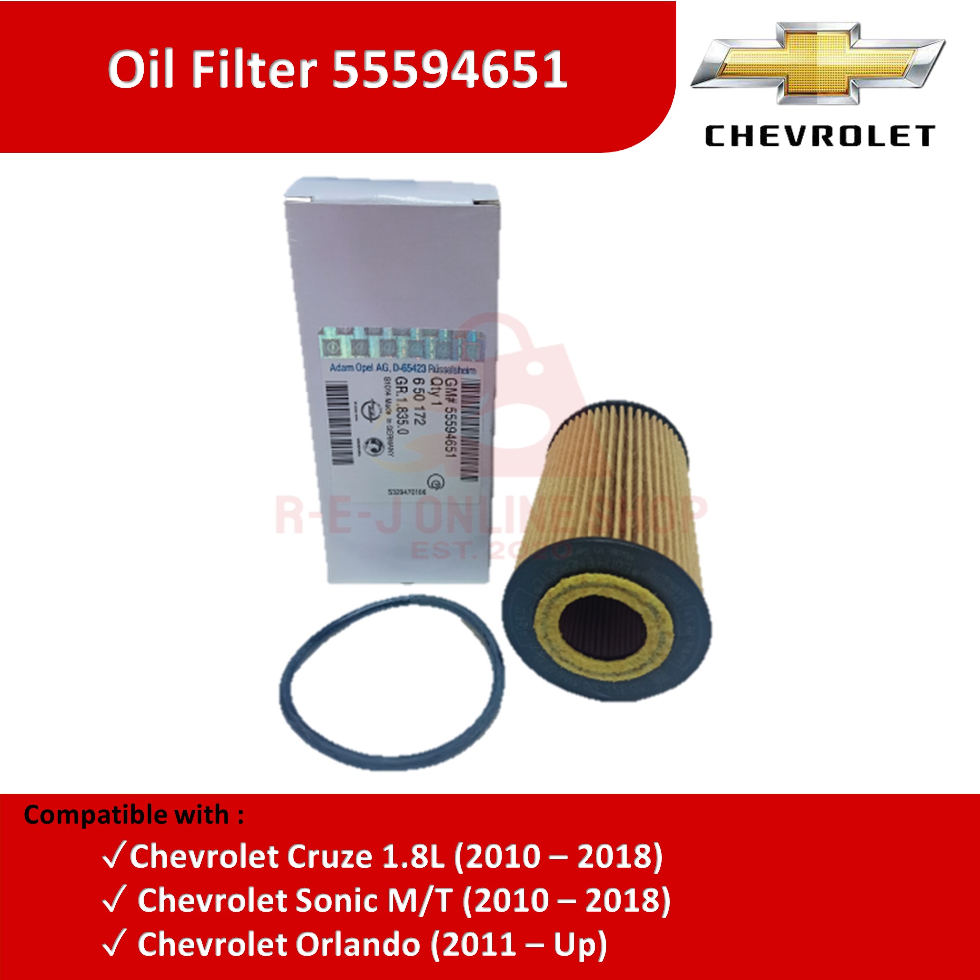 Oil Filter (55594651) for Chevrolet Cruze 1.8L / Sonic-MT / Orlando ...