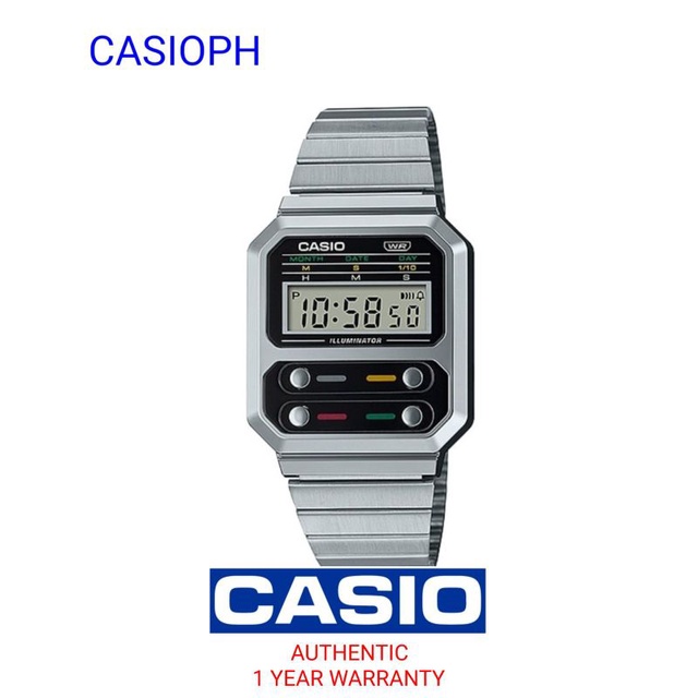 Casio Vintage A100 WE-1A Silver Black Face | Lazada PH