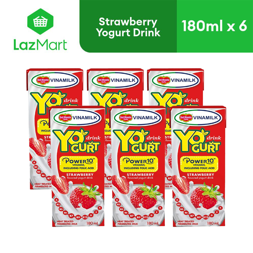 Del Monte Vinamilk YoGurt Strawberry Drinkable Yogurt 180ml - Pack of 6 ...
