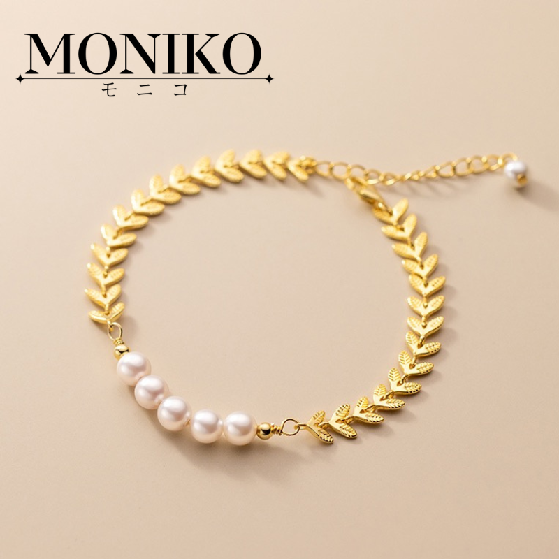 MONIKO Original Design 18k Gold Plated Pearls Bay leaf Bracelet Couture ...
