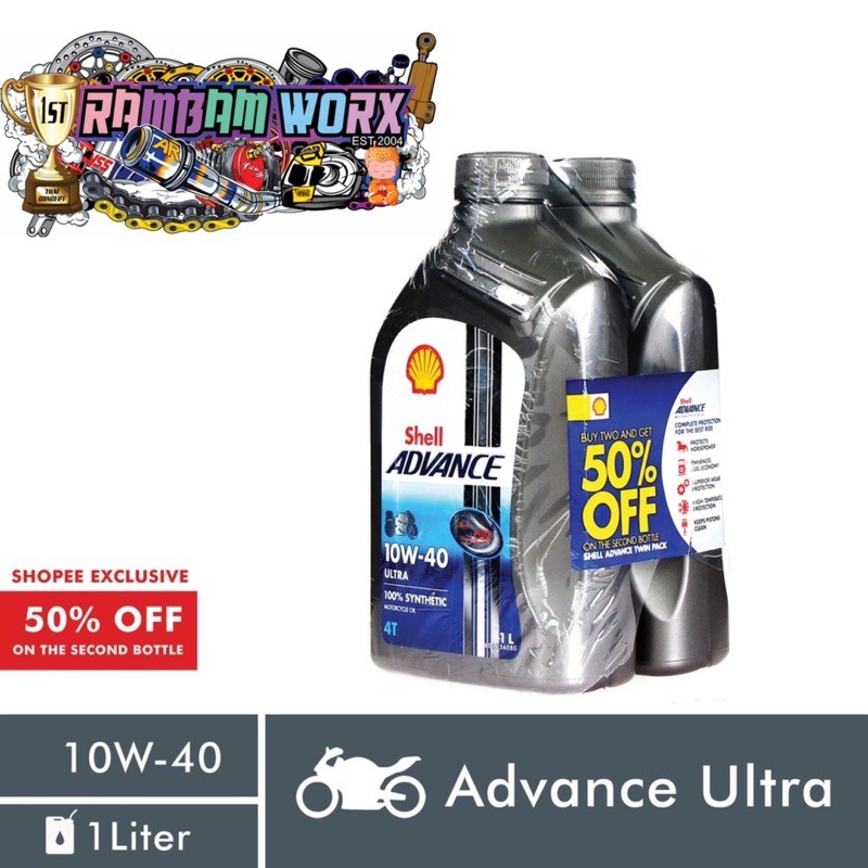 Shell Advance 4T Ultra Twin Pack 10W-40 1Liter + 1Liter 50% Off | Lazada PH