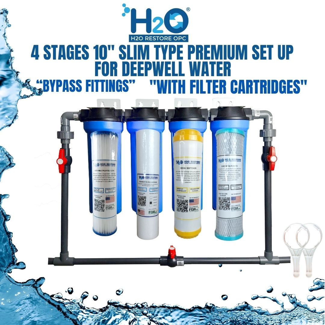 Water Filter 4 Stages 10" Slim Type Premium Deepwell with Bypass ...