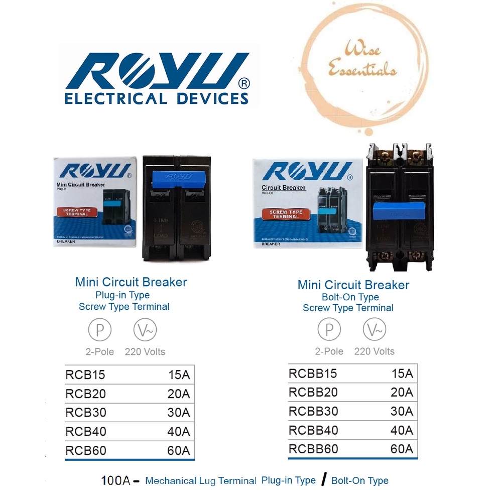 ROYU Mini Circuit Breaker PLUG IN/ BOLT ON Type Screw Type Terminal ...