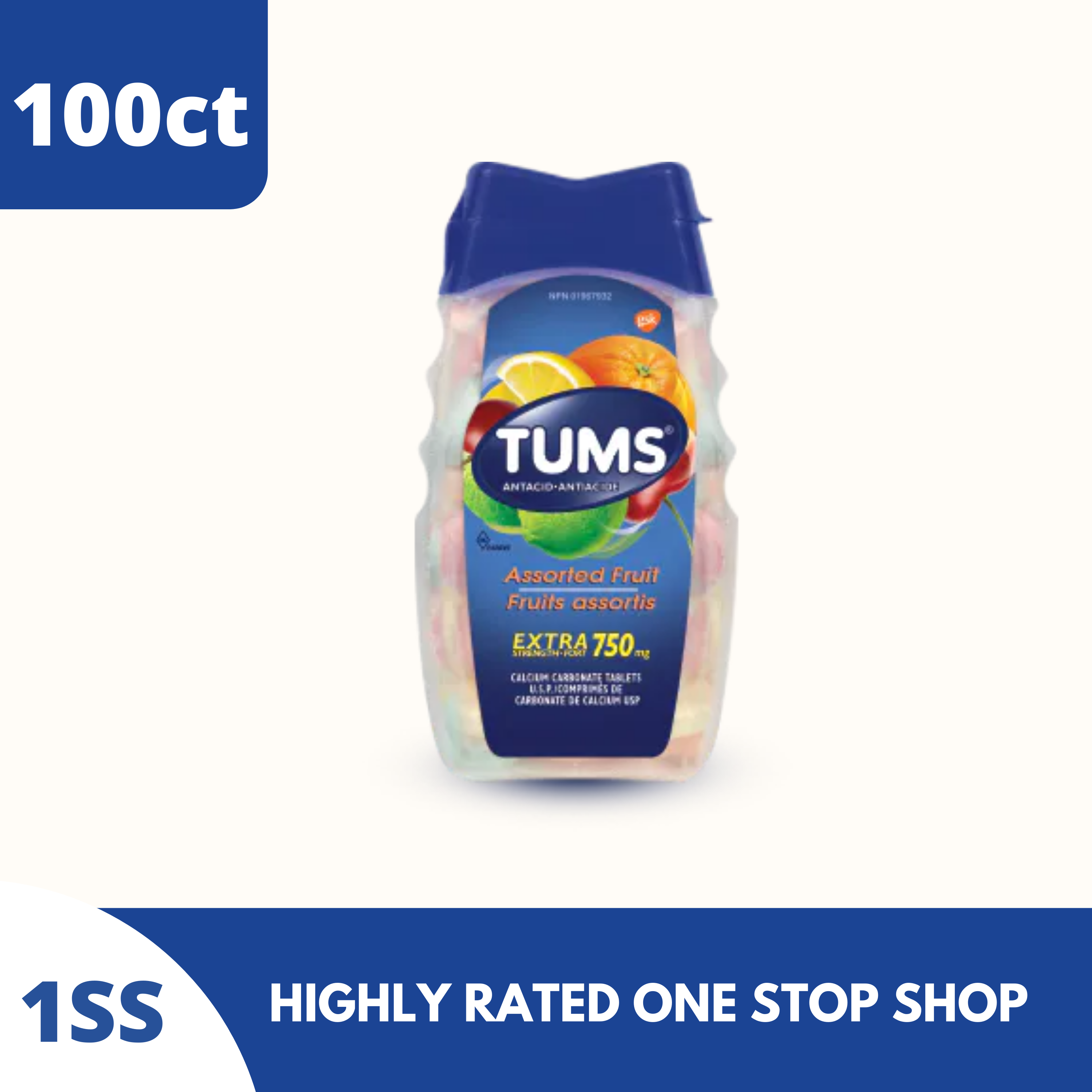 Tums Assorted Fruits Extra Strength 750mg Antacid for Heartburn Relief ...