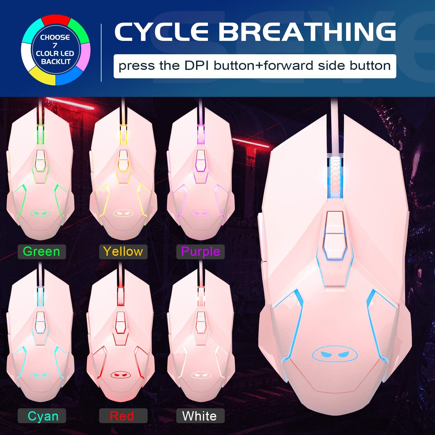 MageGee G10 Gaming Mouse Wired, 7 Colors Breathing LED Backlit Gaming ...