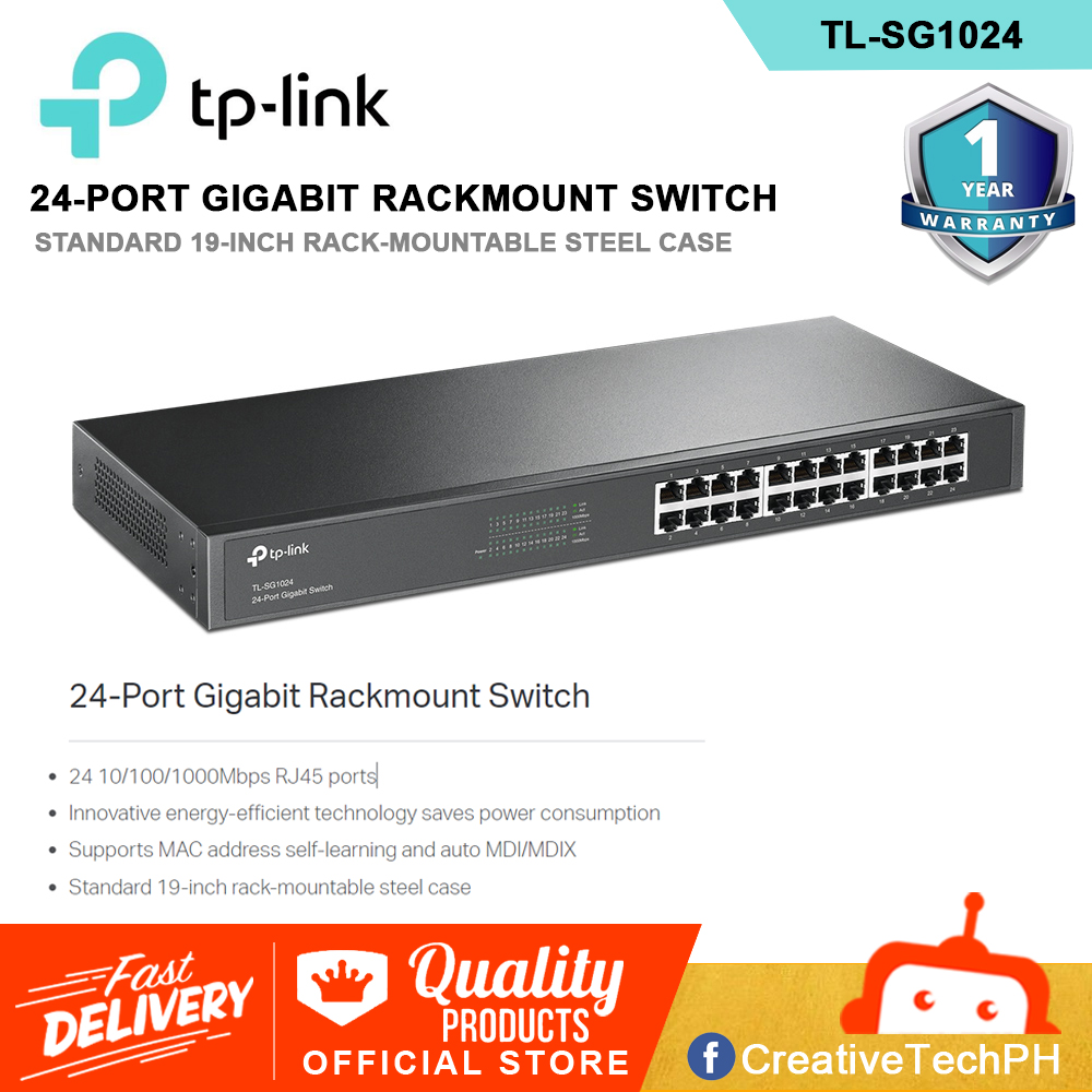 TP-LINK TL-SG1024 24-Port Gigabit Rackmount Switch 24× Gigabit RJ45 ...