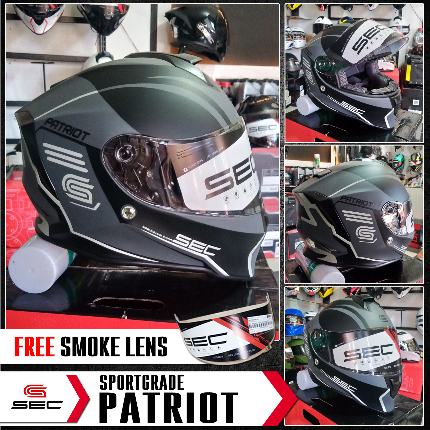 SEC Sportgrade Patriot Full Face Dual Visor Helmet DSEC-03857 FREE ...